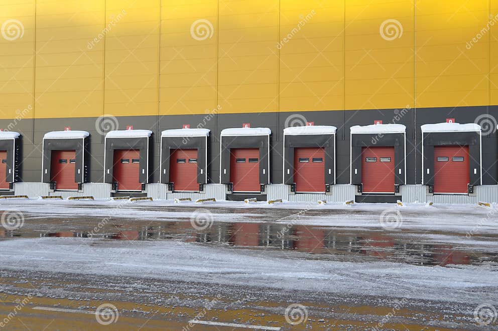 Exterior View of the Warehouse in Winter. Loading Docks Stock Image ...