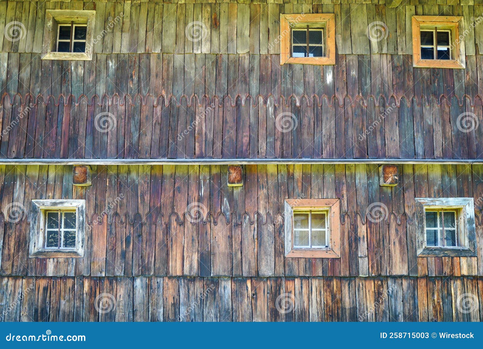 Exterior View of a Wooden House with Small Windows Stock Image - Image ...