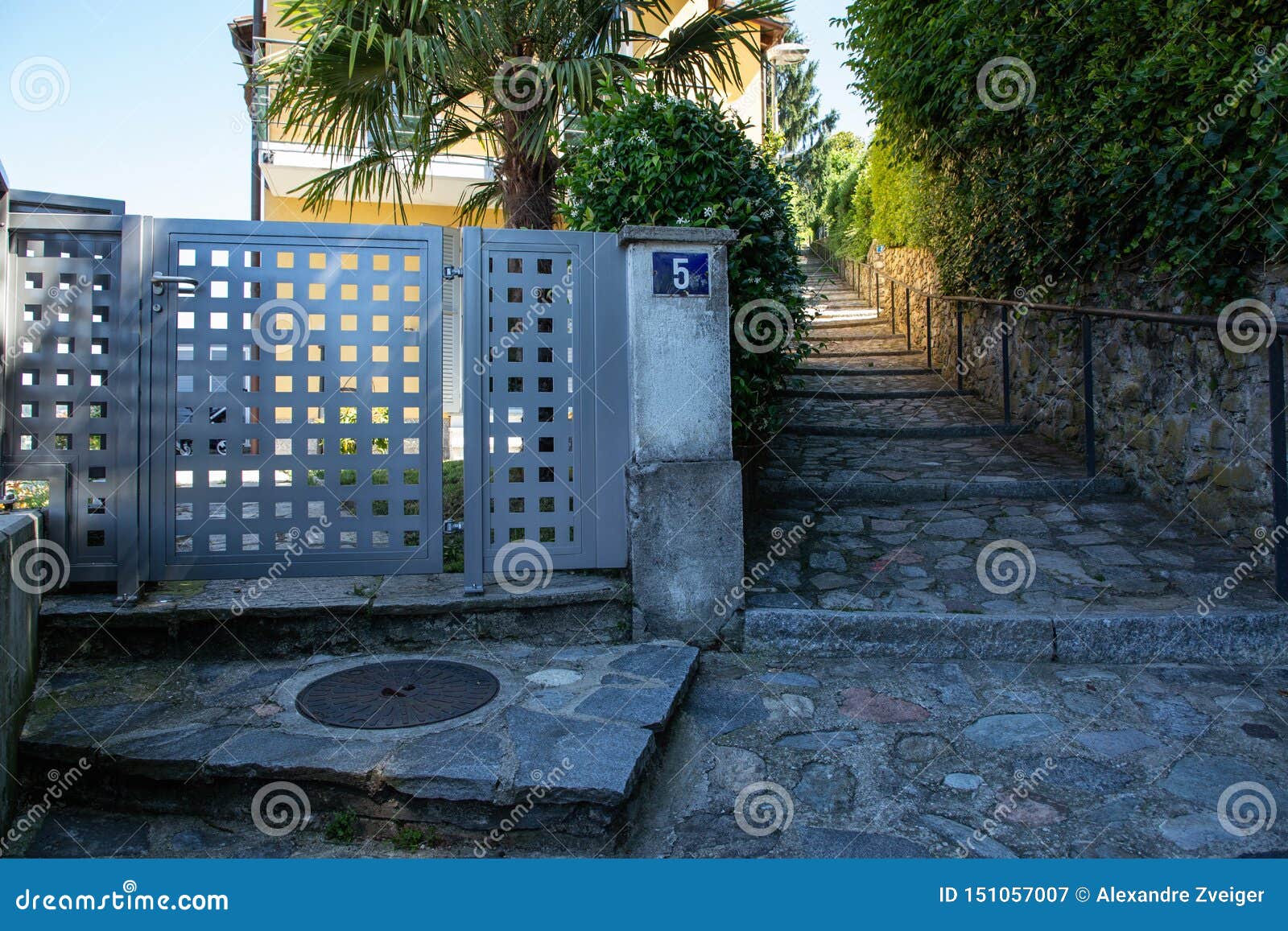 Exterior of Yellow Villa with Driveway Stock Image - Image of pathway ...