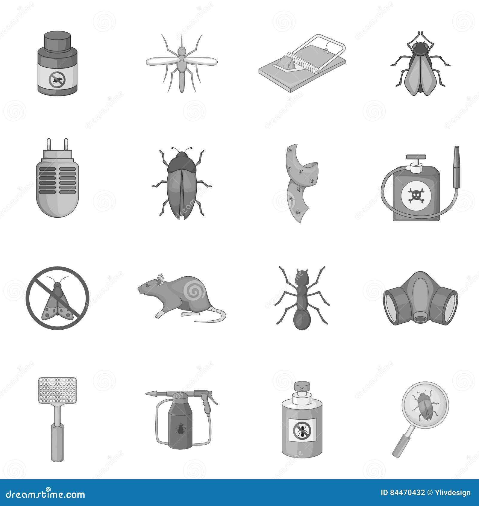 Exterminator Icons Set, Monochrome Style Stock Vector - Illustration of ...