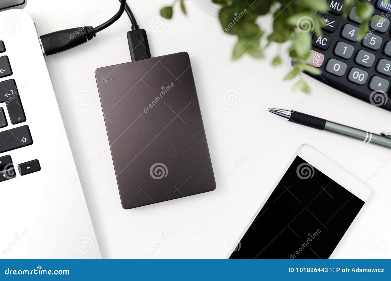 External Backup Disk Hard Drive Connected To Laptop Stock Image - Image ...