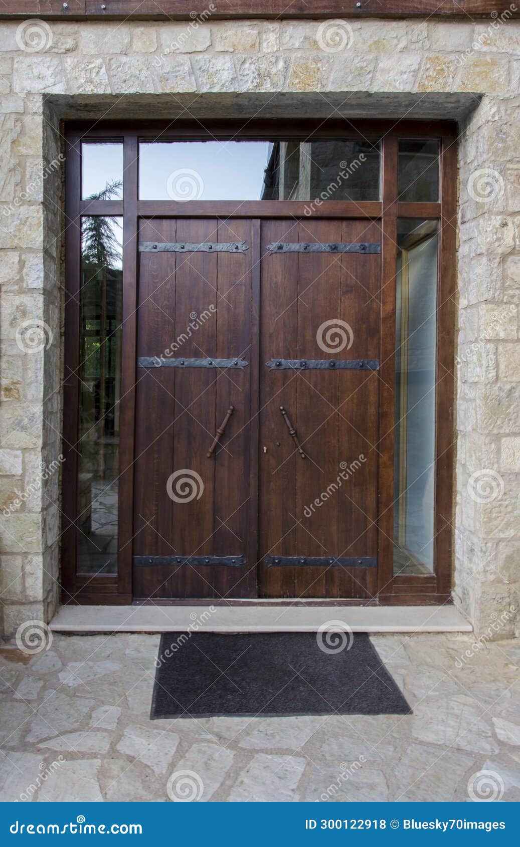 External Front Entry Wooden and Glass Door Stock Photo - Image of ...