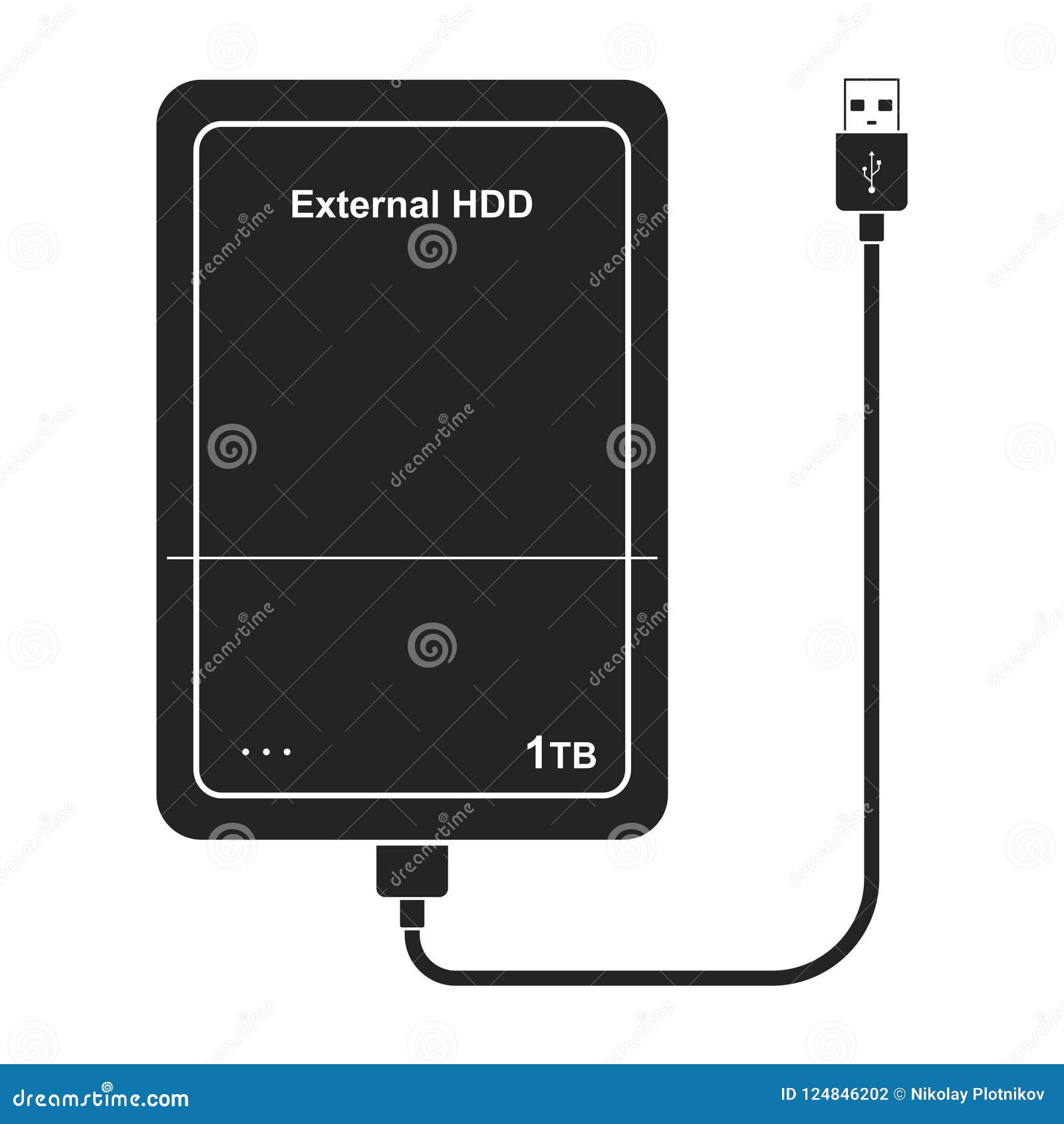 External Hard Disk Drive Icon with USB Cable Isolated on Dark ...