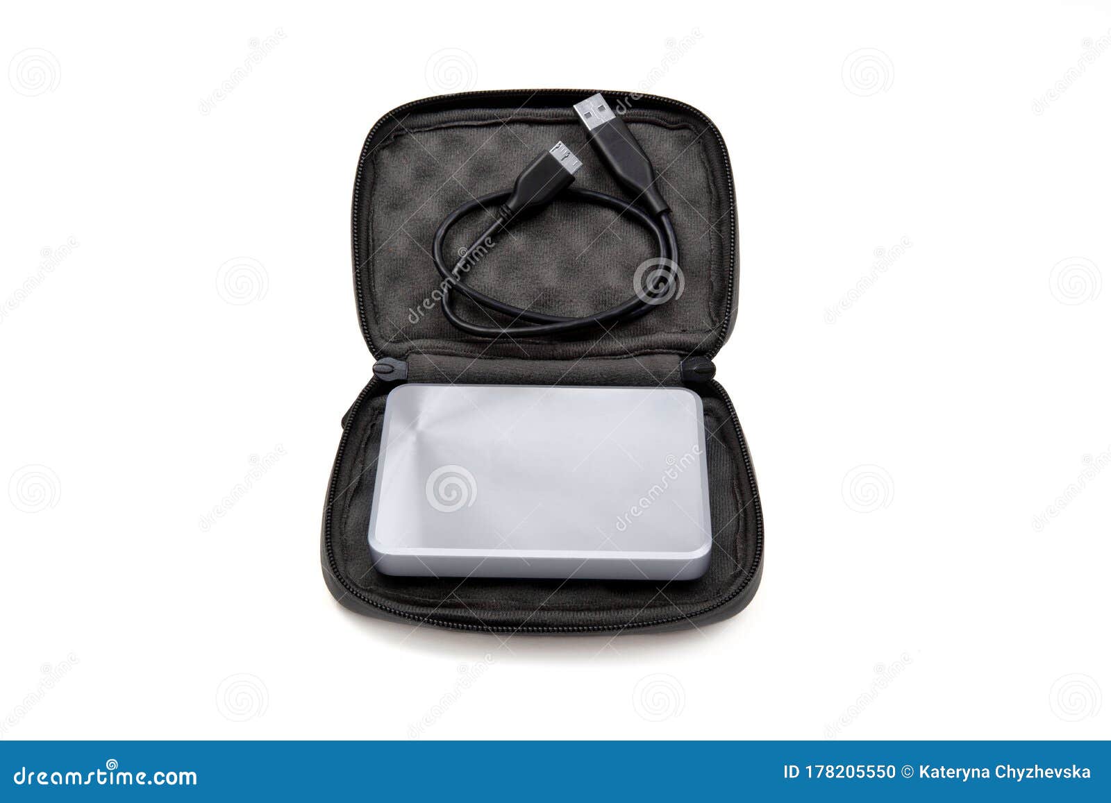 External Hard Disk Drive and Usb Cable in a Carrying Case Isolated on ...
