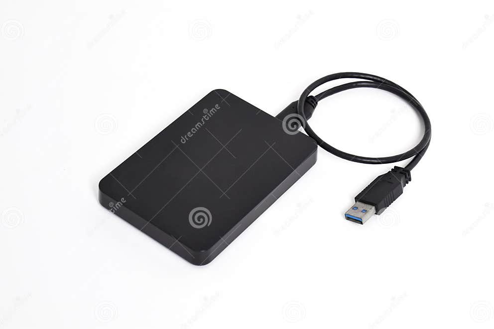 External Hard Disk Drive with Usb Cable Isolated on White Background ...