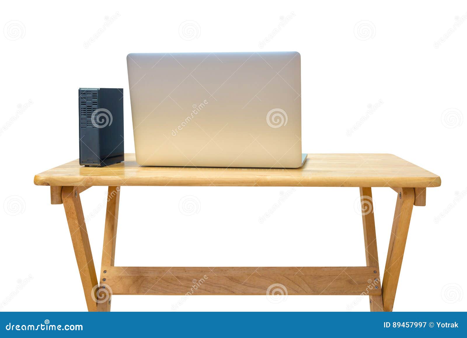 External Hard Drive and Laptop on Office Desktop on White. Stock Image ...