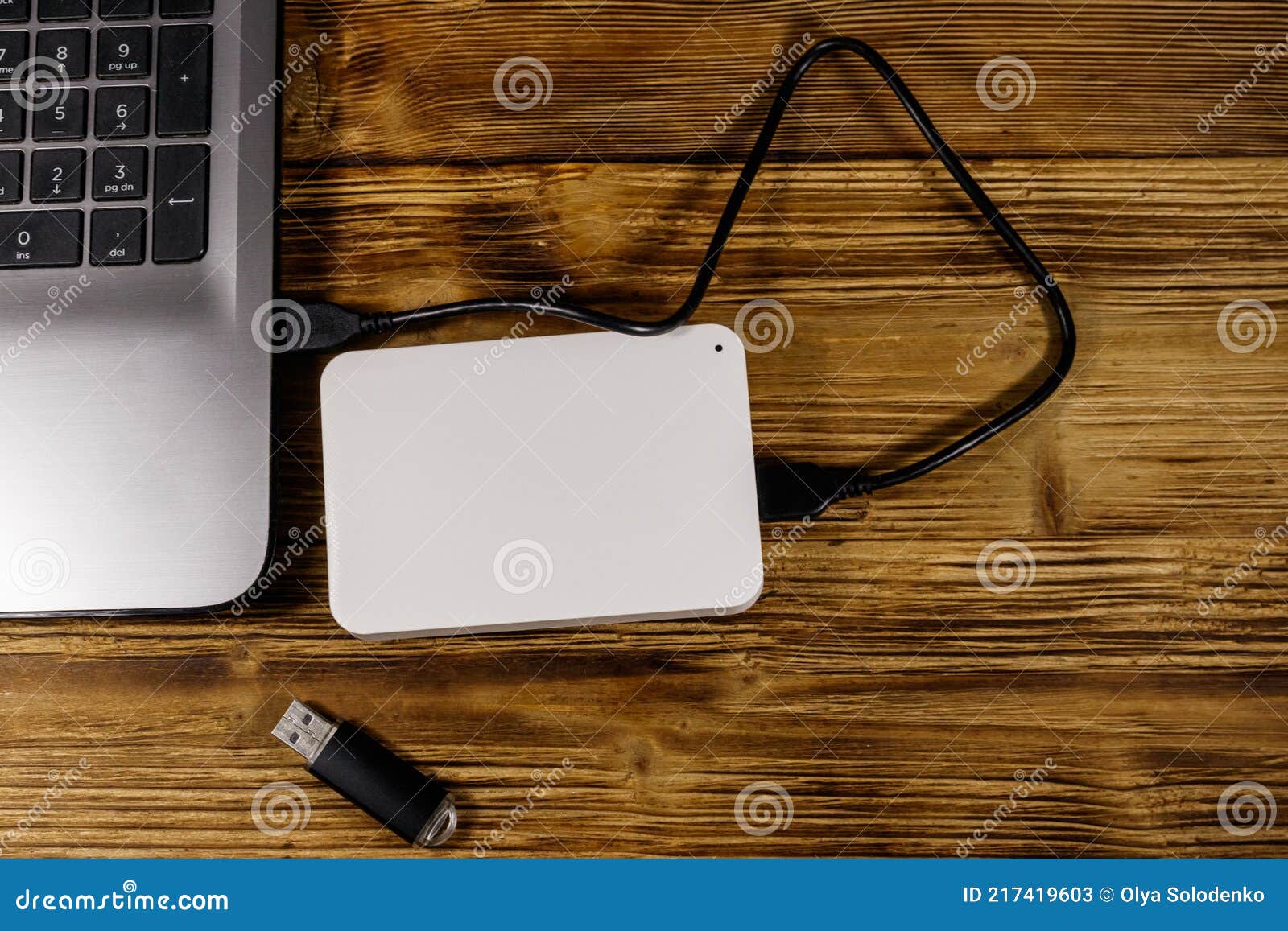 External HDD Connected To Laptop Computer and USB Flash Drive on a ...