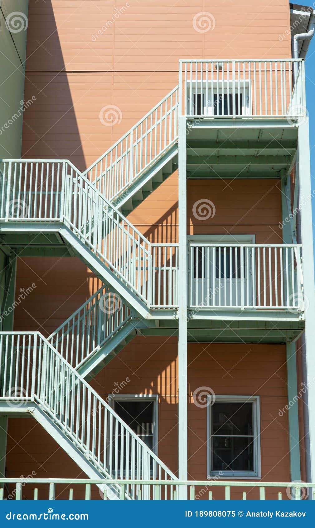 External Metal Staircase on the Facade of the Building. Emergency Exit ...
