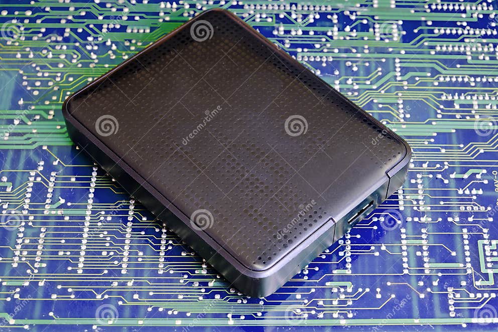 External Portable Hard Drive in Blue Background Stock Image - Image of ...