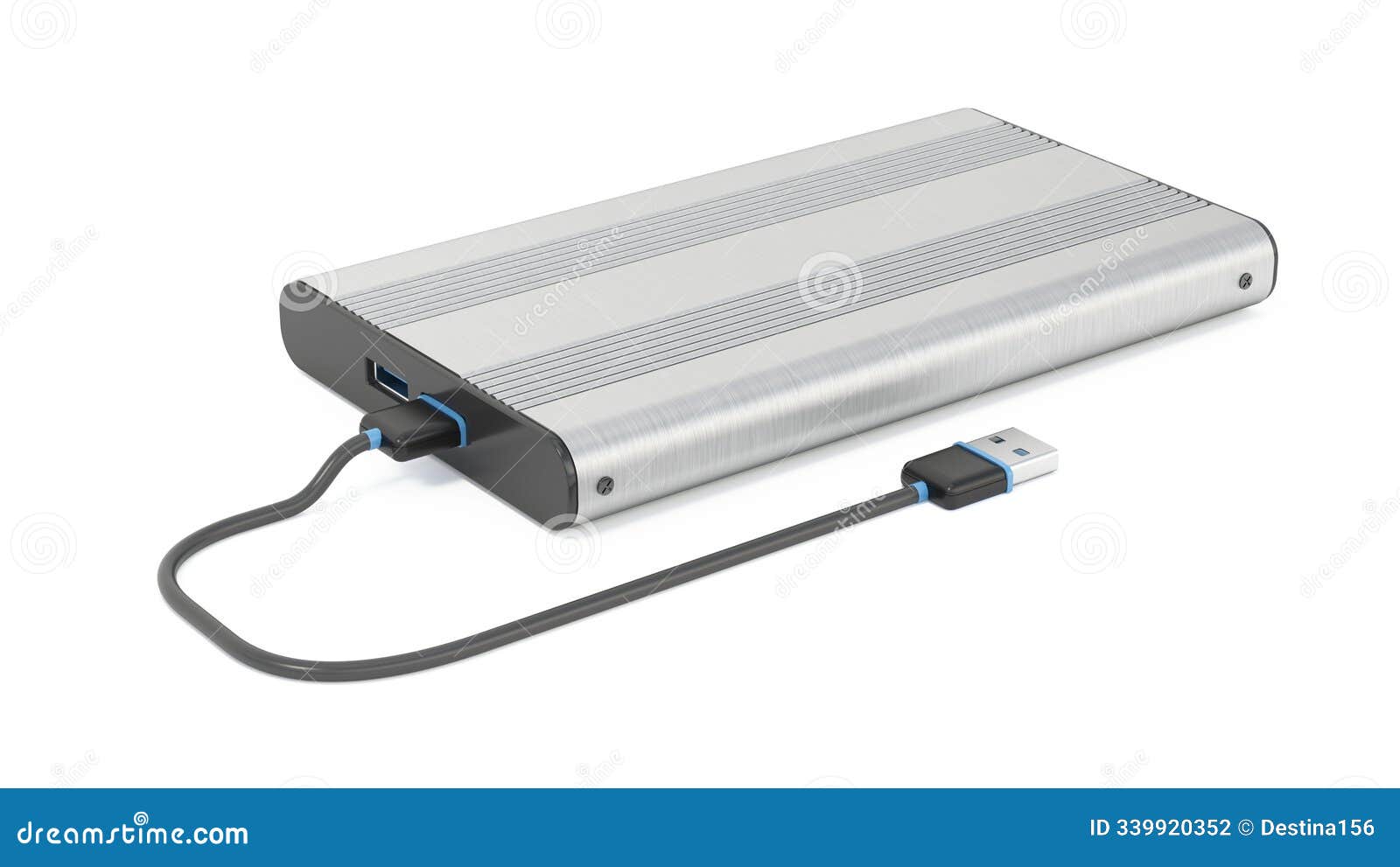 External Storage Unit with USB Cable Isolated on White Background. 3D ...