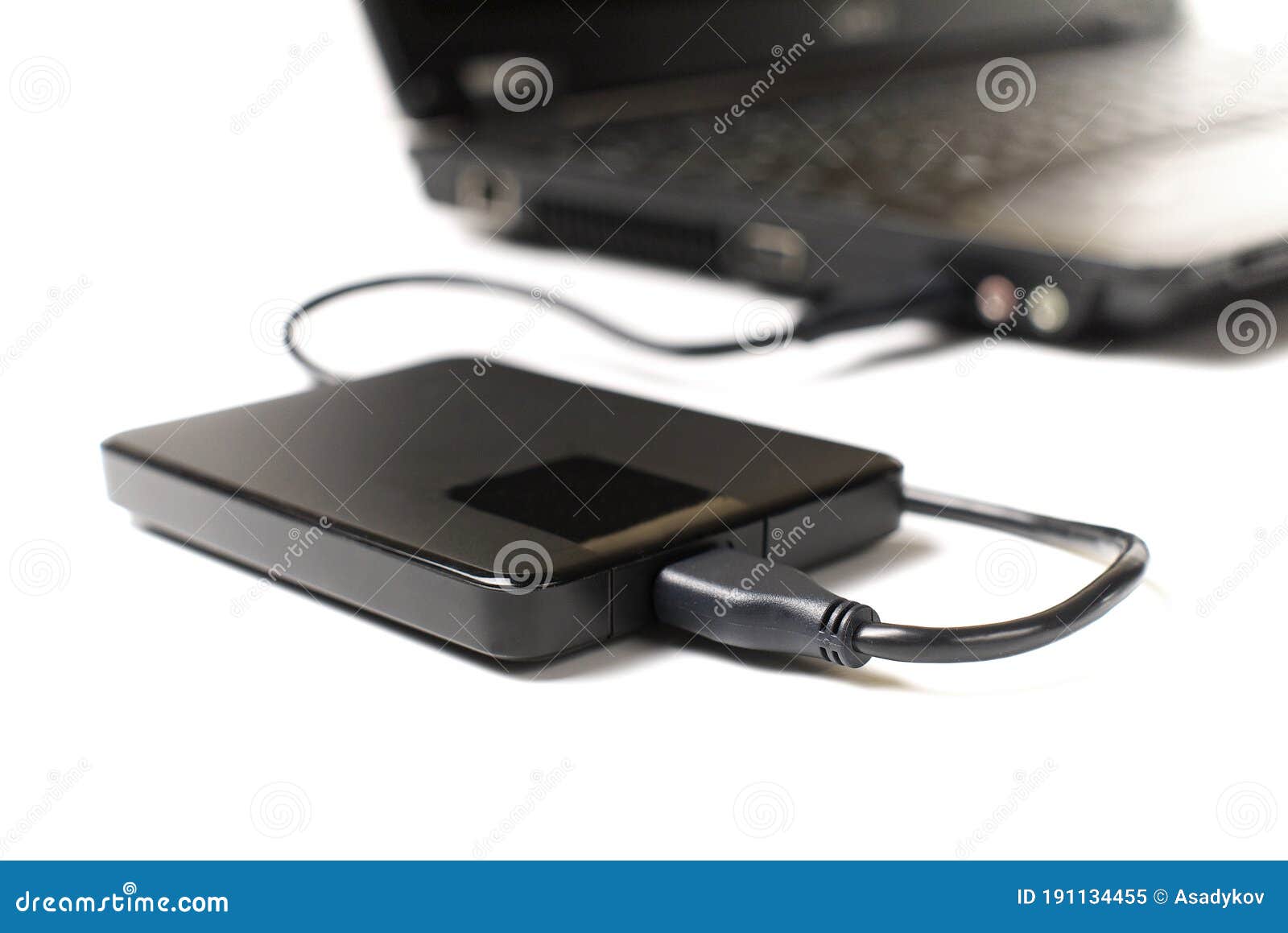 External Usb Disk Connected To Laptop on White Background Stock Image ...
