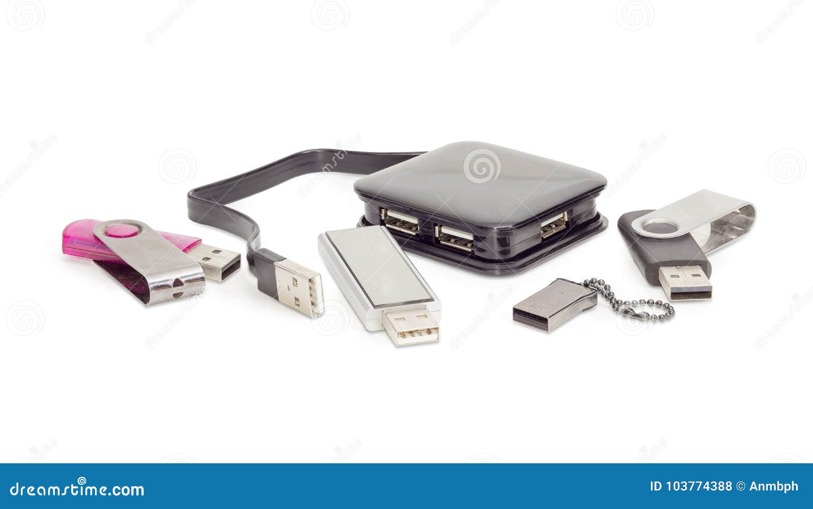External USB Hub and Usb Flash Drives on White Background Stock Photo ...