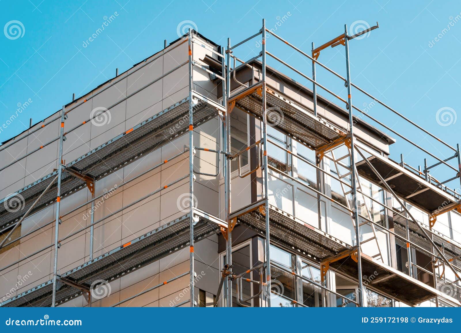 Scaffolding On A Multistory Building. Warming Of The Outer Wall Panel ...
