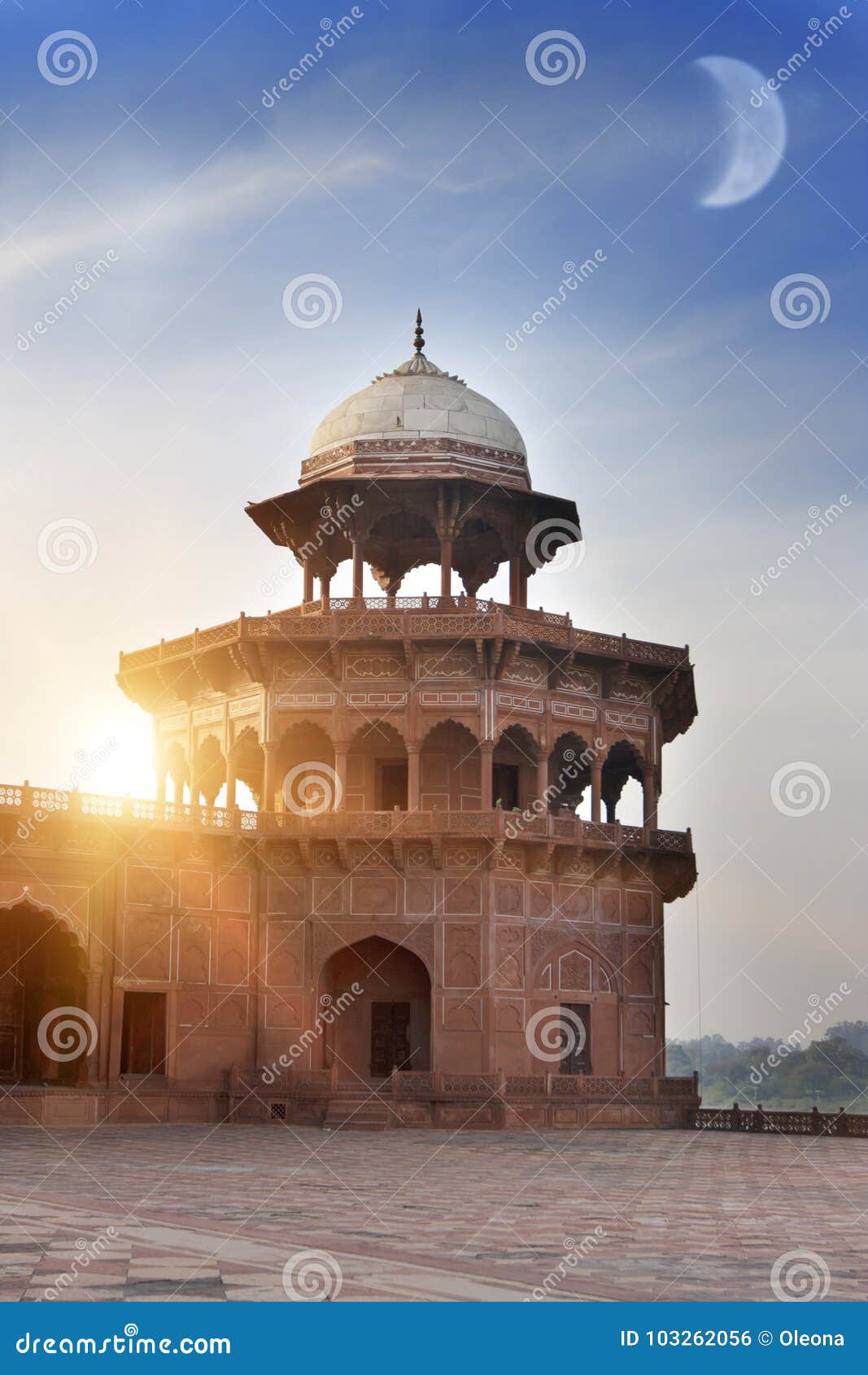 External Wall with a Tower of the Taj Mahal Complex on a Sunset, India ...