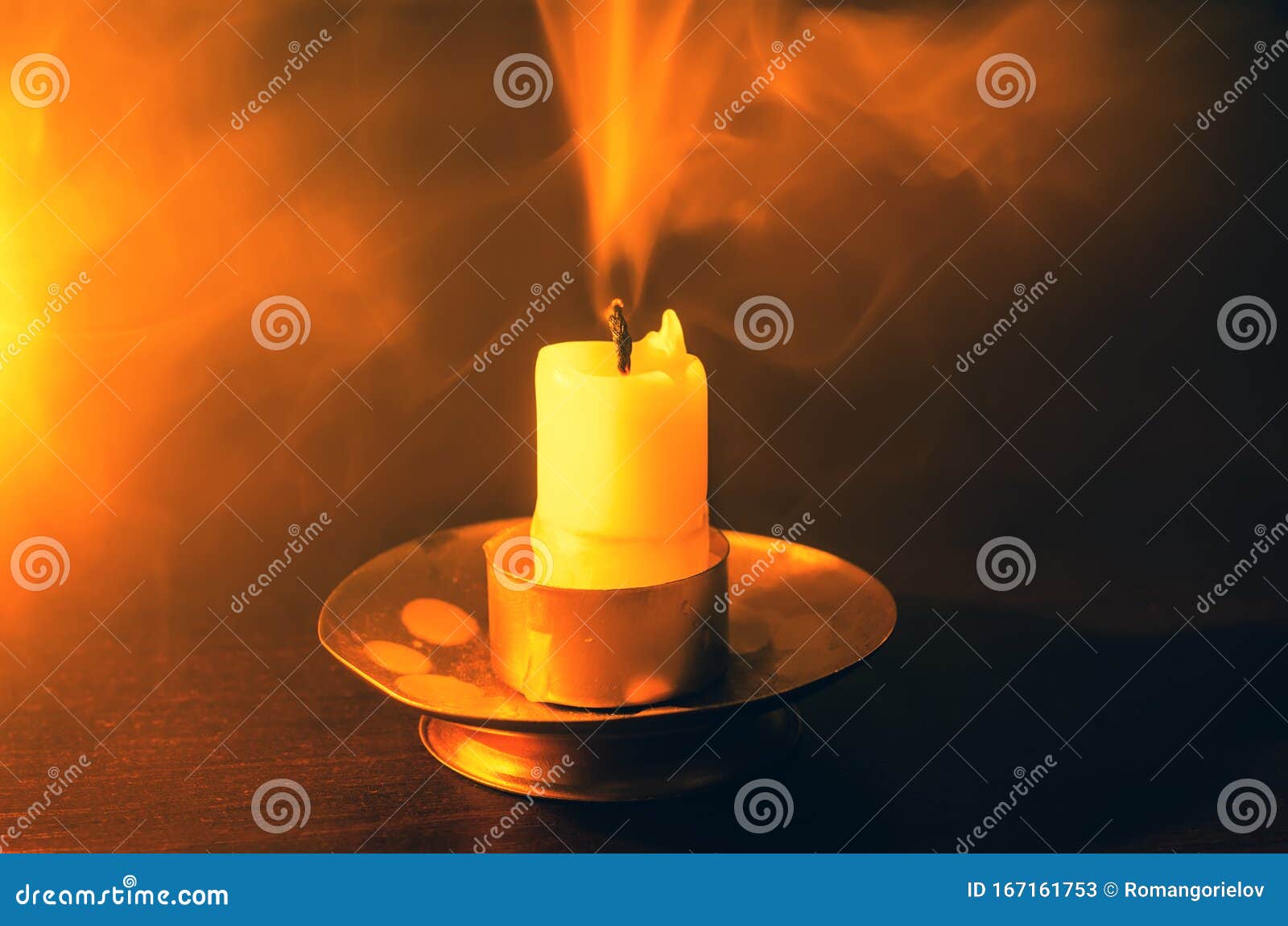 Extinct Candle And Smoke On A Black Background. Stock Photo ...