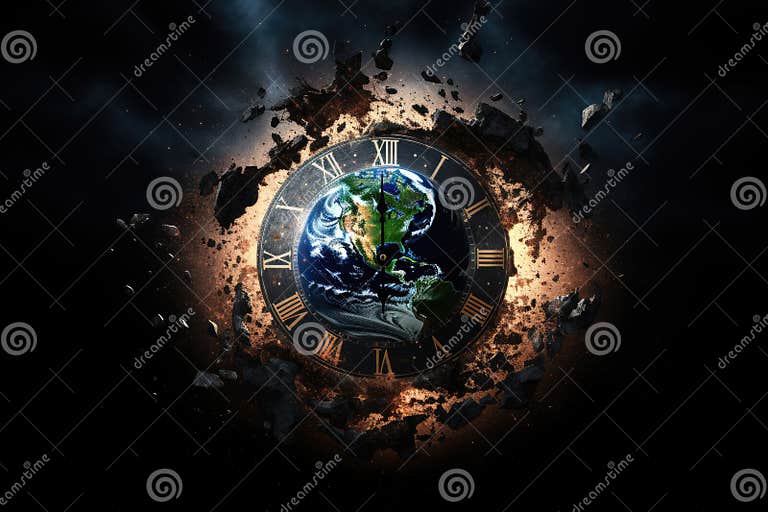 Extinction Event on Earth, Countdown Timer Concept. Exploding Earth ...