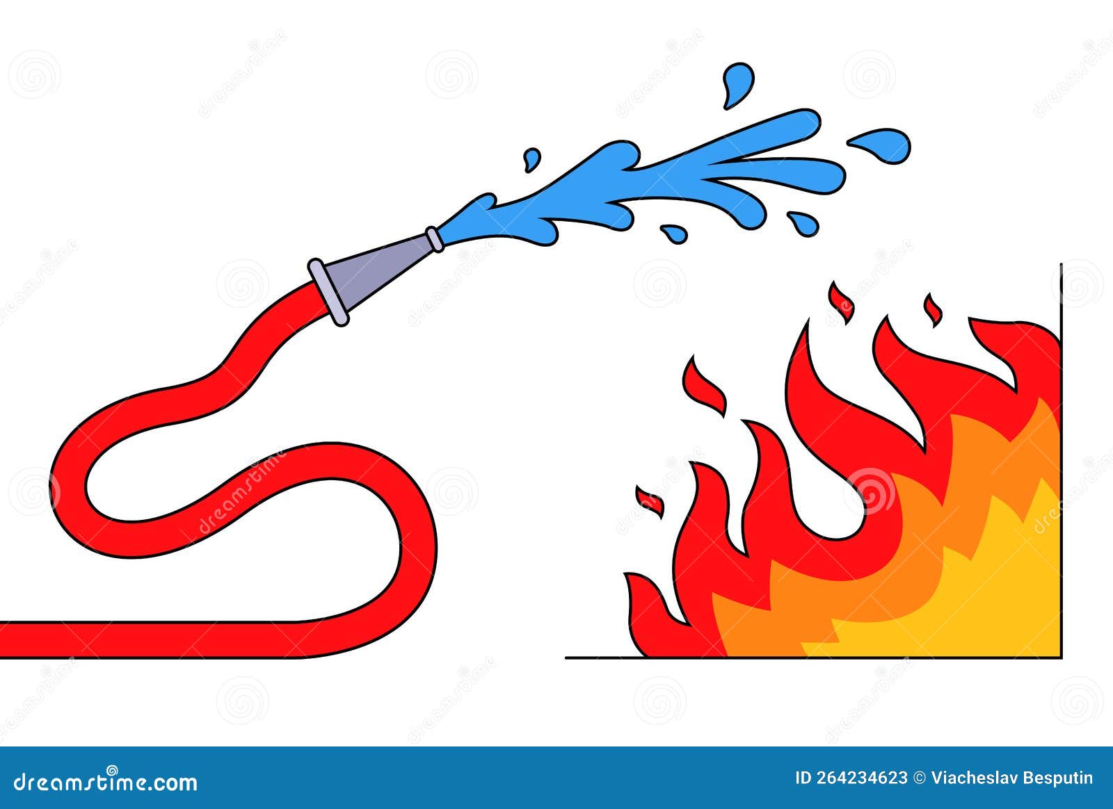 Extinguish Fire with Red Hose with Water. Stock Vector - Illustration ...