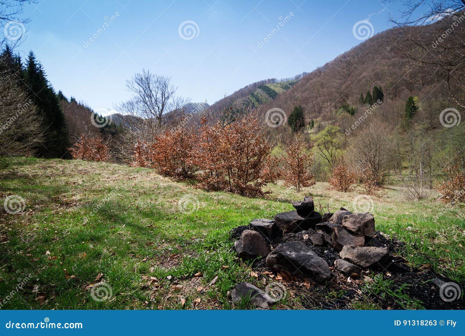 Extinguished Camp Fire Place Stock Image - Image of camp, boulders ...