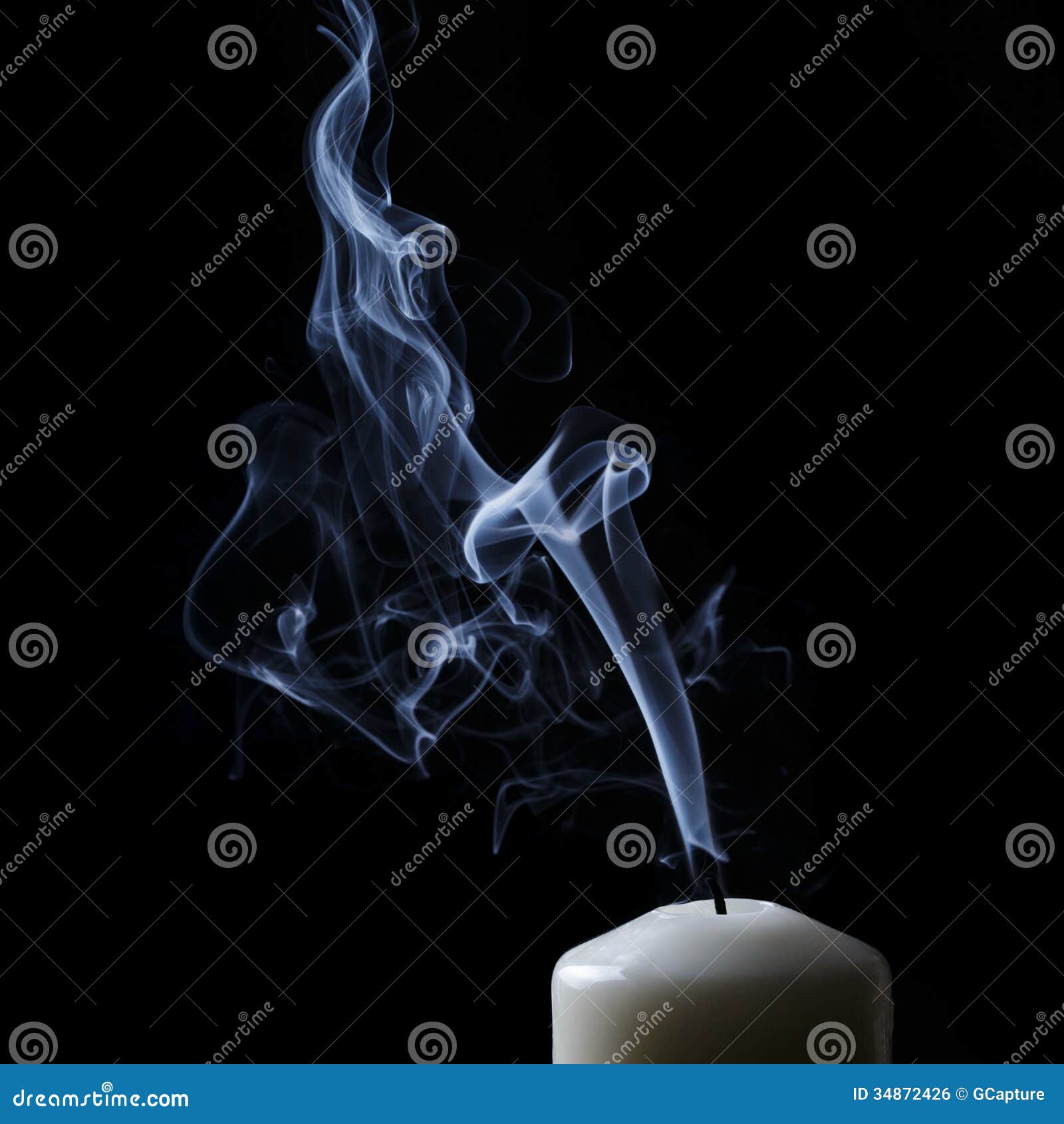 Extinguished Candle with Blue Smoke Stock Photo - Image of black, night ...