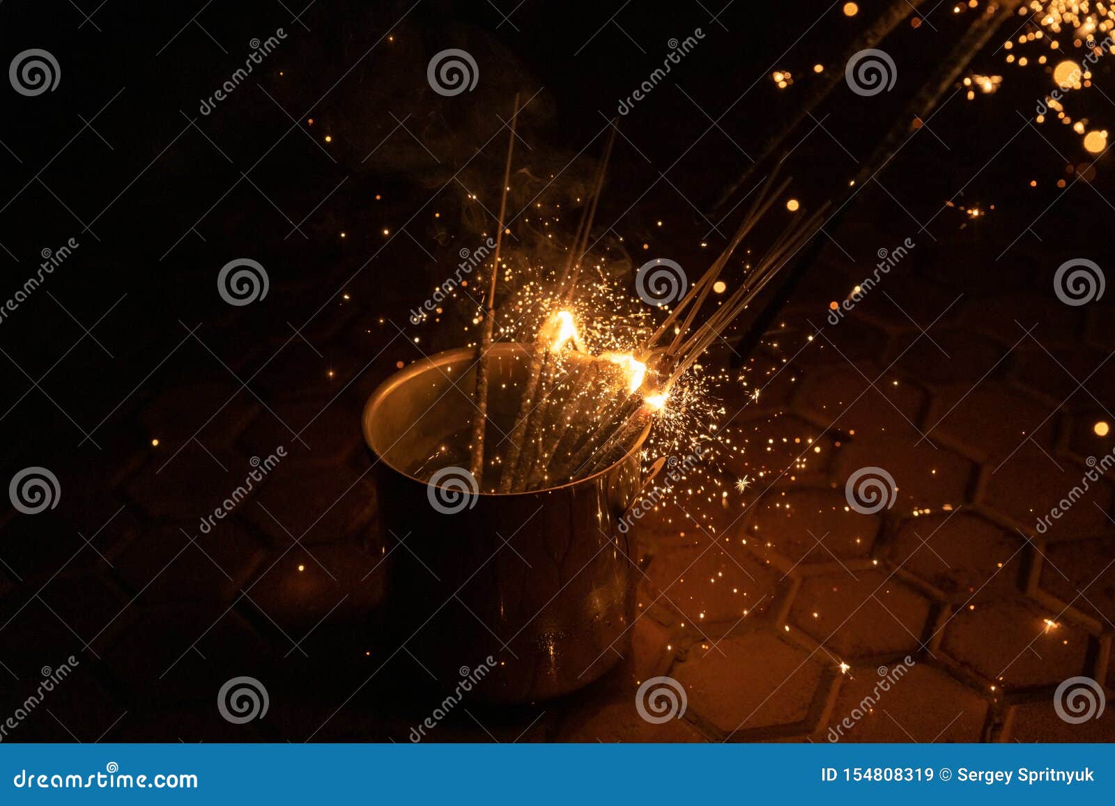 Extinguished Sparklers in the Bucket Stock Image - Image of glass, card ...