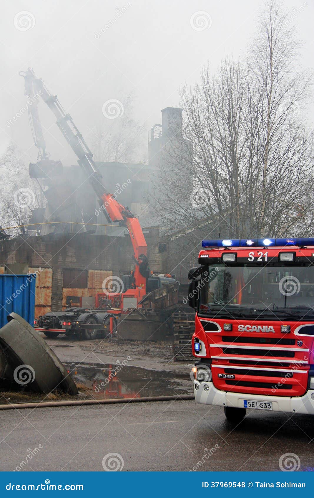 Extinguishment of Smouldering Industrial Fire Editorial Stock Photo ...