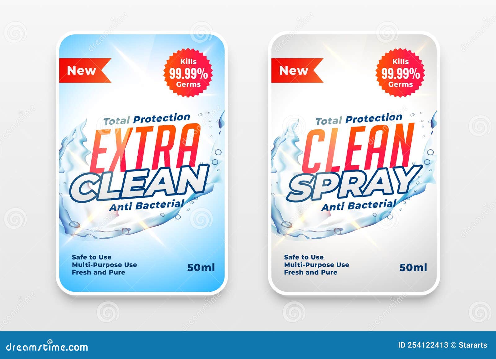 Extra Clean Detergent Labels Stickers Design Set Vector Illustration ...
