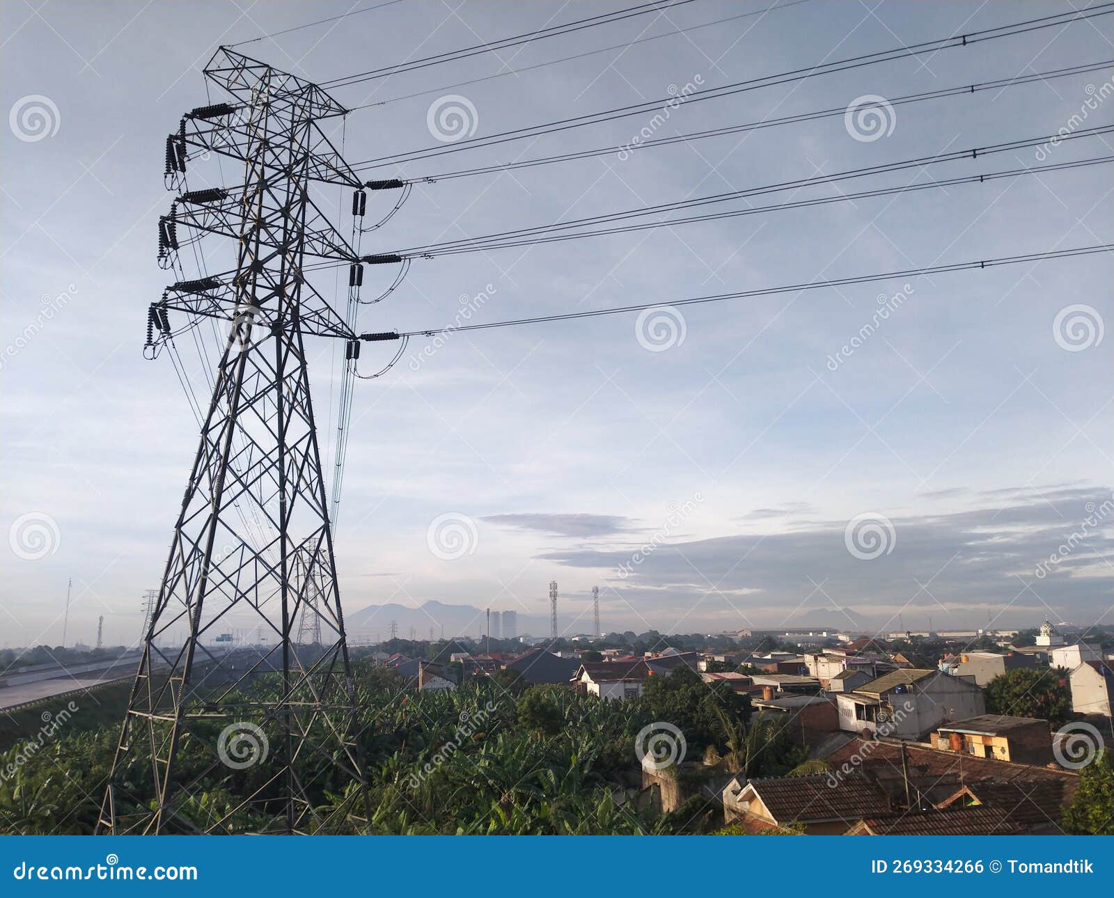 An Extra High Voltage Electric Pole Near the Residence Area Stock Photo ...
