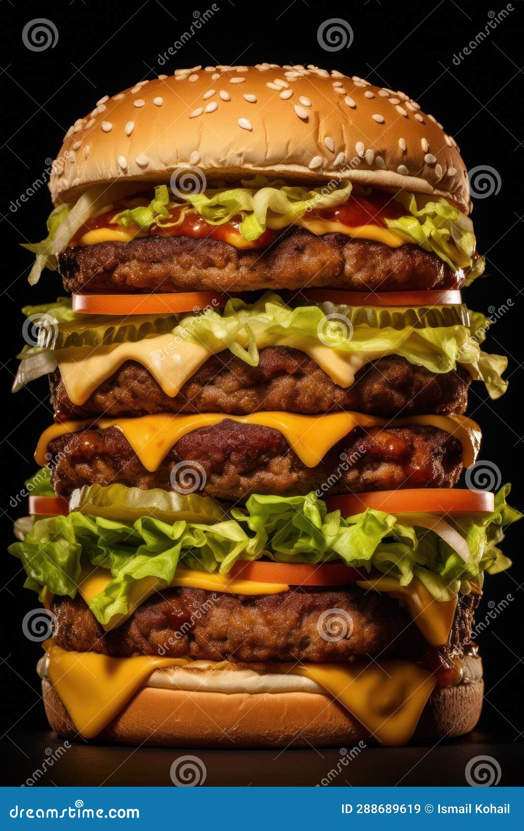 Extra Large Hamburger on a Black Background, Created by Generative AI ...