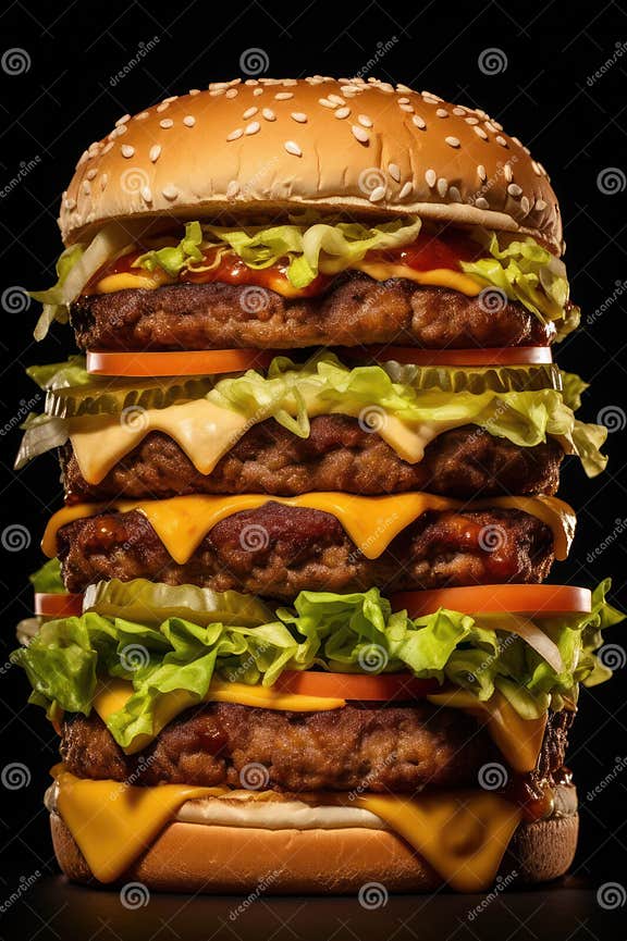 Extra Large Hamburger on a Black Background, Created by Generative AI ...