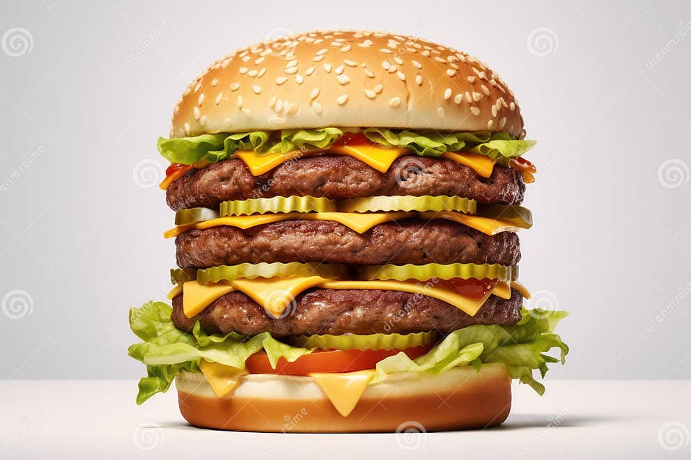 Extra Large Hamburger on a White Background, Created by Generative AI ...
