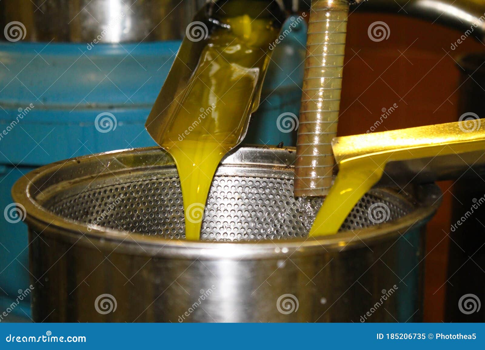 Extra Virgin Olive Oil Extraction Process in Olive Oil Mill Stock Image ...