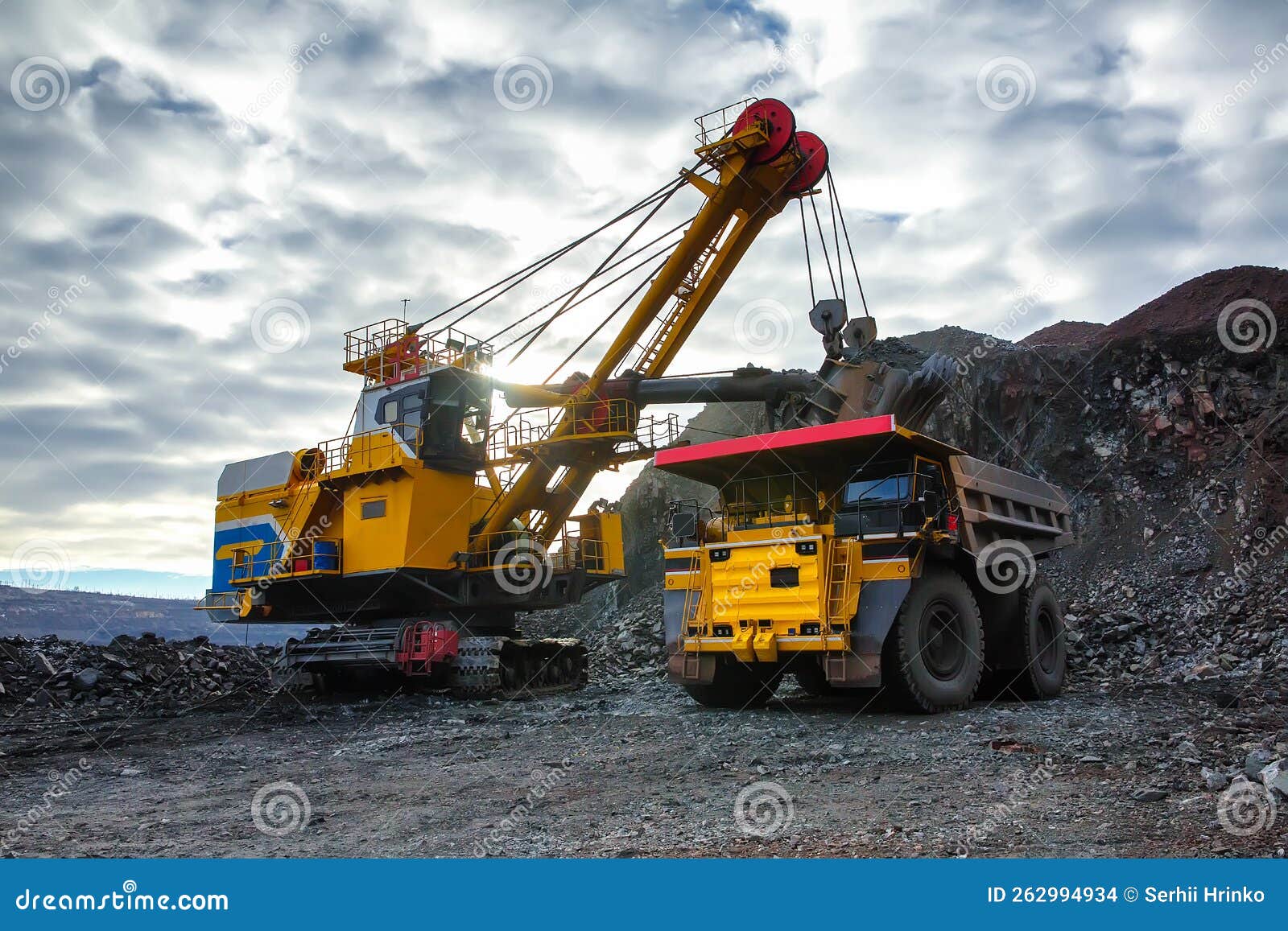 Extraction of Iron Quartzite in a Quarry, Loading Rock Mass into a ...