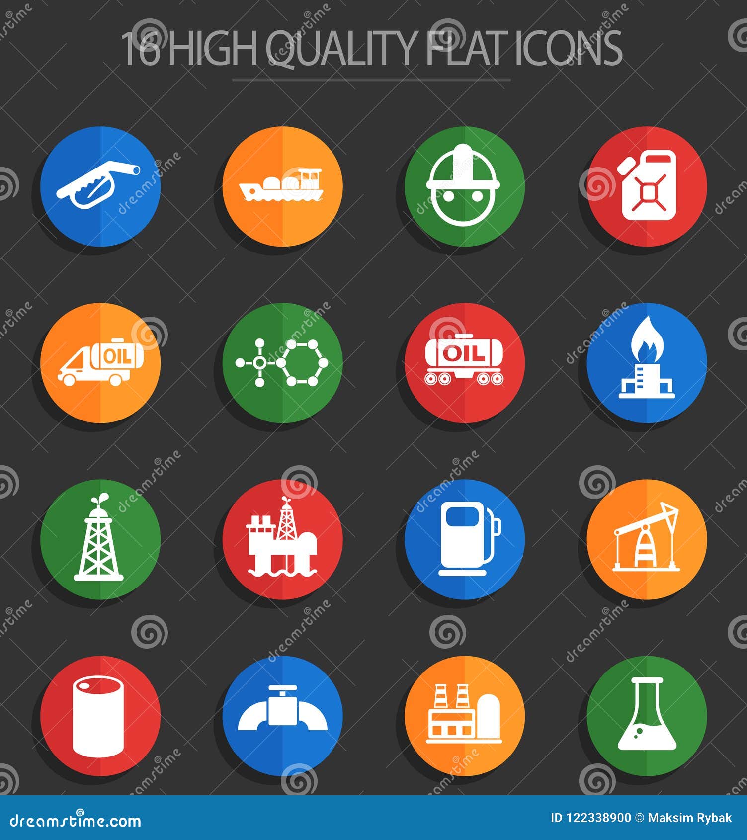 Extraction of Oil 16 Flat Icons Stock Illustration - Illustration of ...