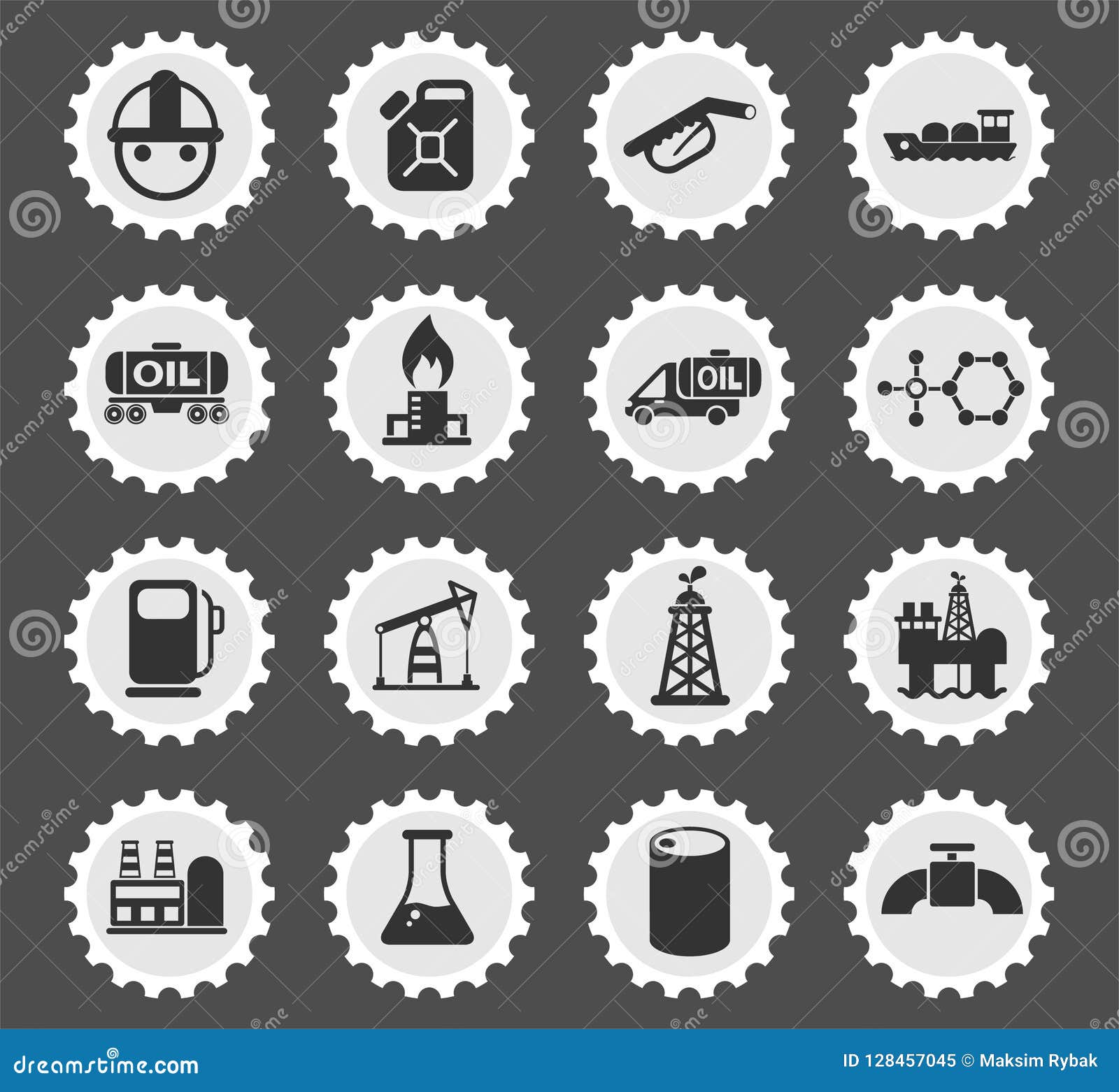 Extraction of oil icon set stock vector. Illustration of petrolgun ...