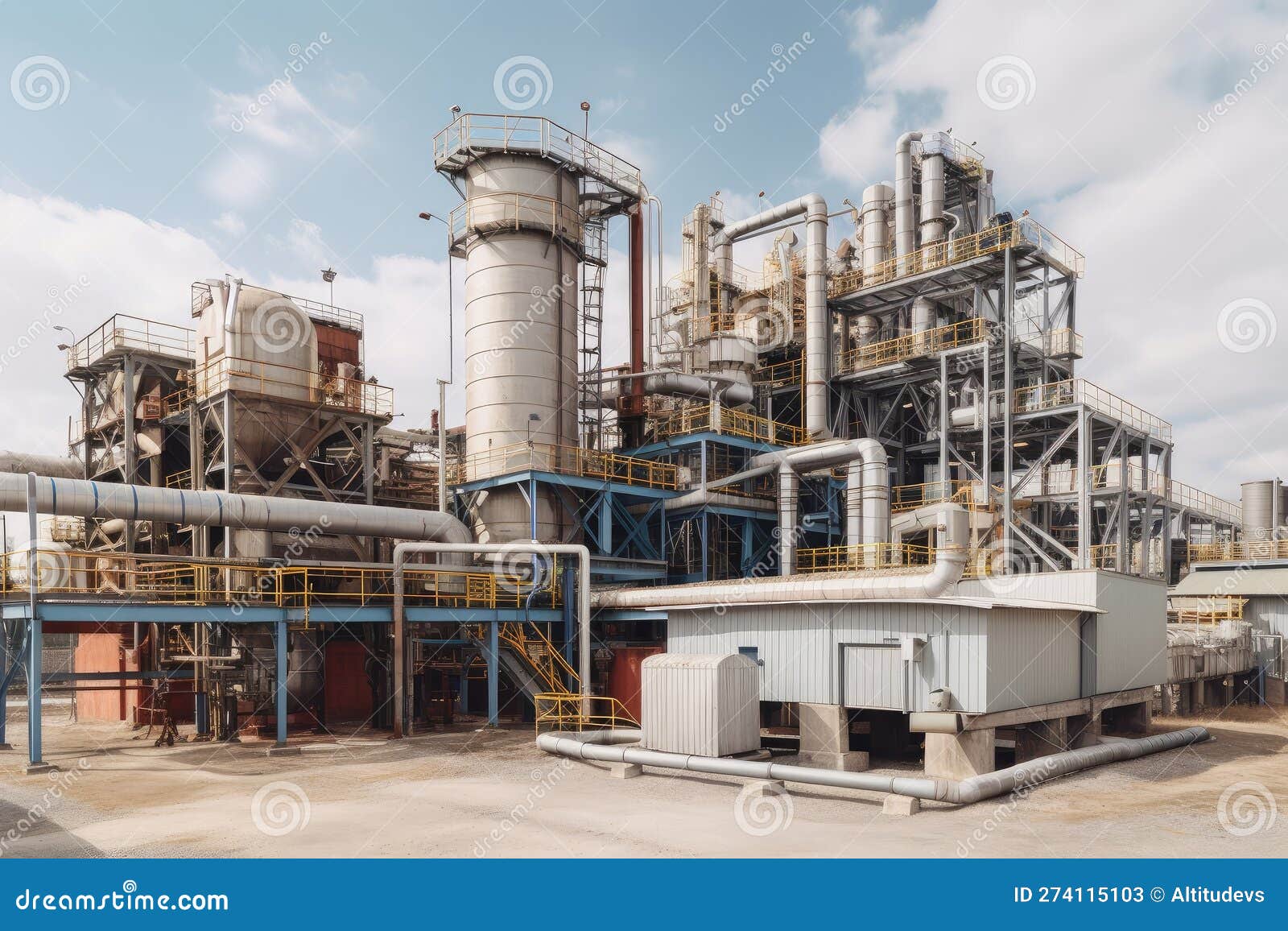 Extraction and Processing Plant with Machines, Pipes, and Containers ...
