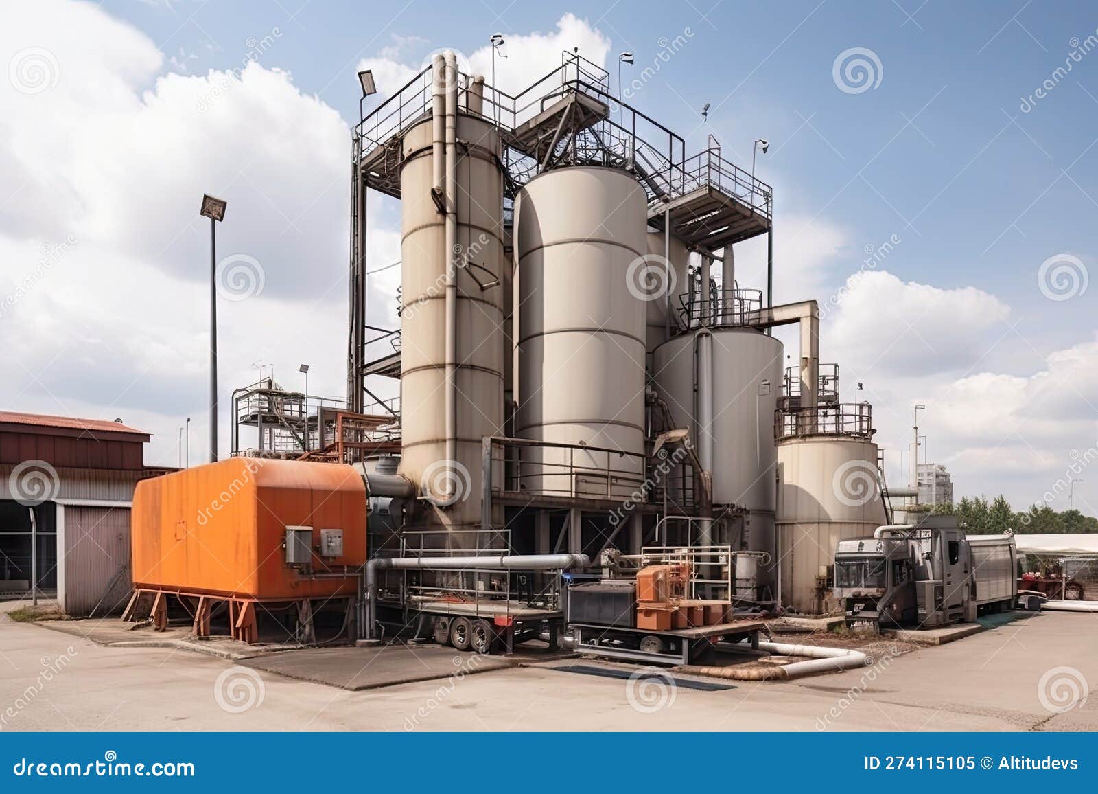 Extraction and Processing Plant with Machines, Pipes, and Containers ...