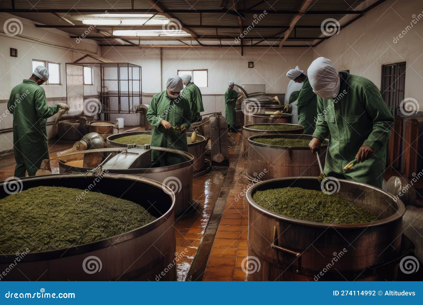 Extraction and Processing Plant, with Workers Extracting Essential Oils ...