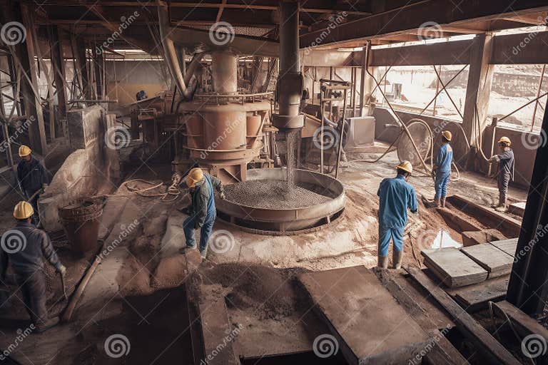 Extraction and Processing Plant, with Workers Performing Various Tasks ...