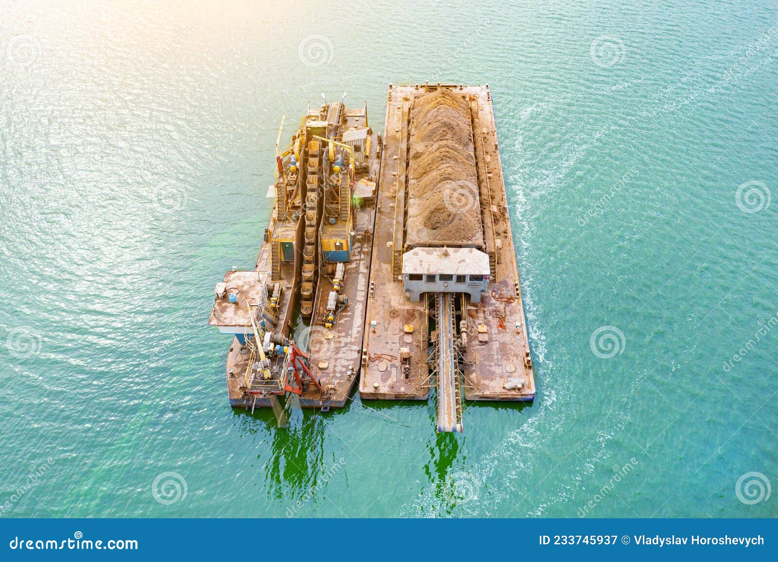 Extraction of Sand from the River, Excavator Digs Out Sand from the ...