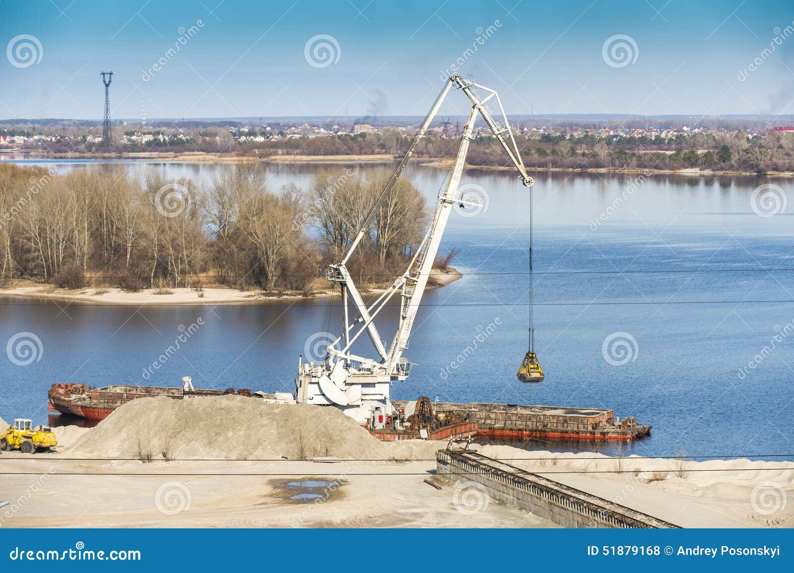 Extraction of Sand on the River Stock Photo - Image of loader, industry ...