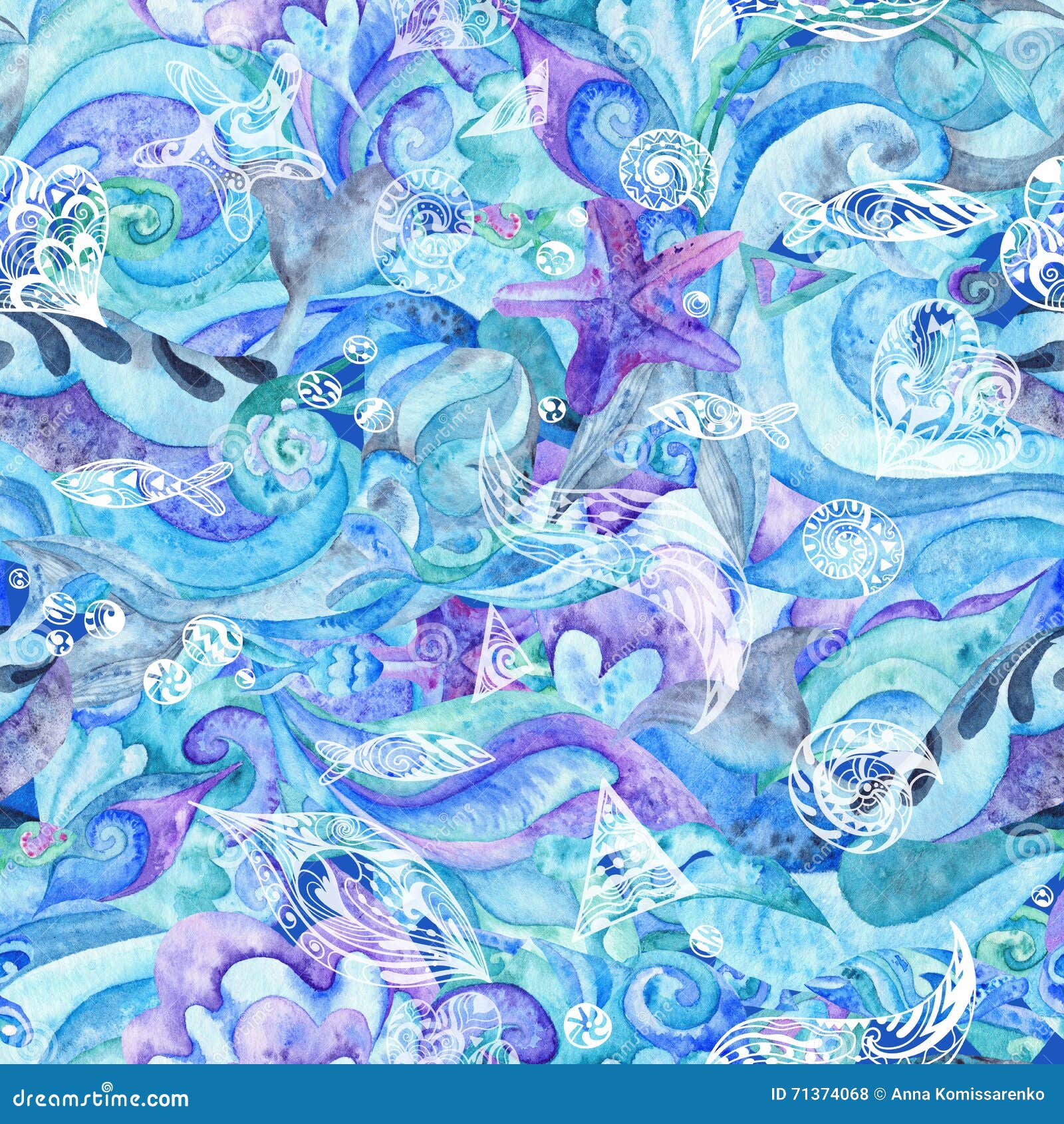 Extracto Azul Marine Pattern De La Acuarela Stock de ilustración ...