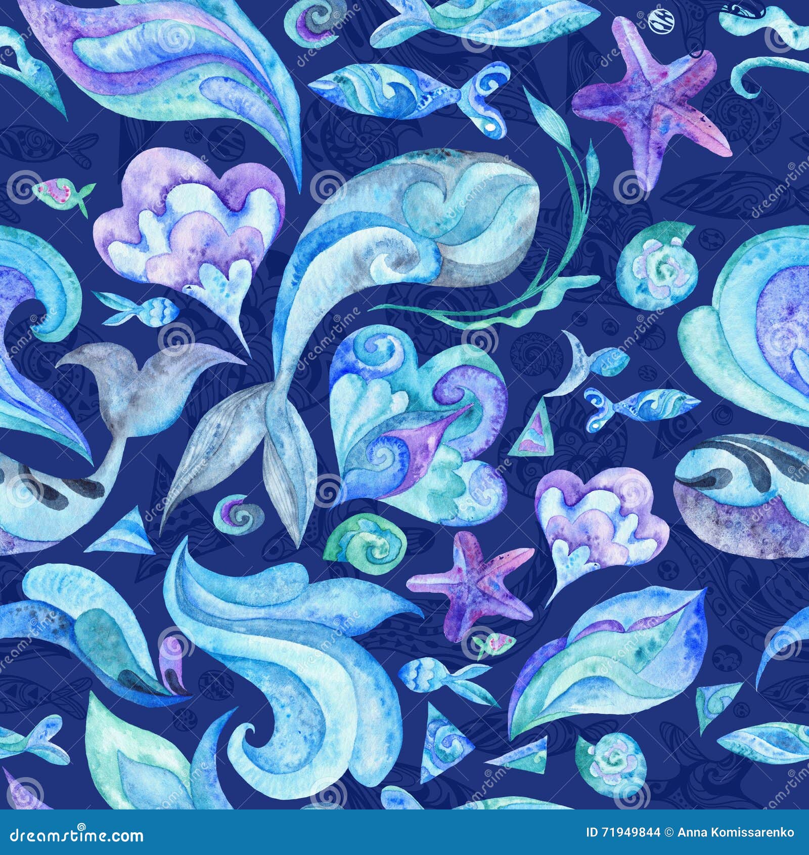 Extracto Azul Marine Pattern De La Acuarela Stock de ilustración ...