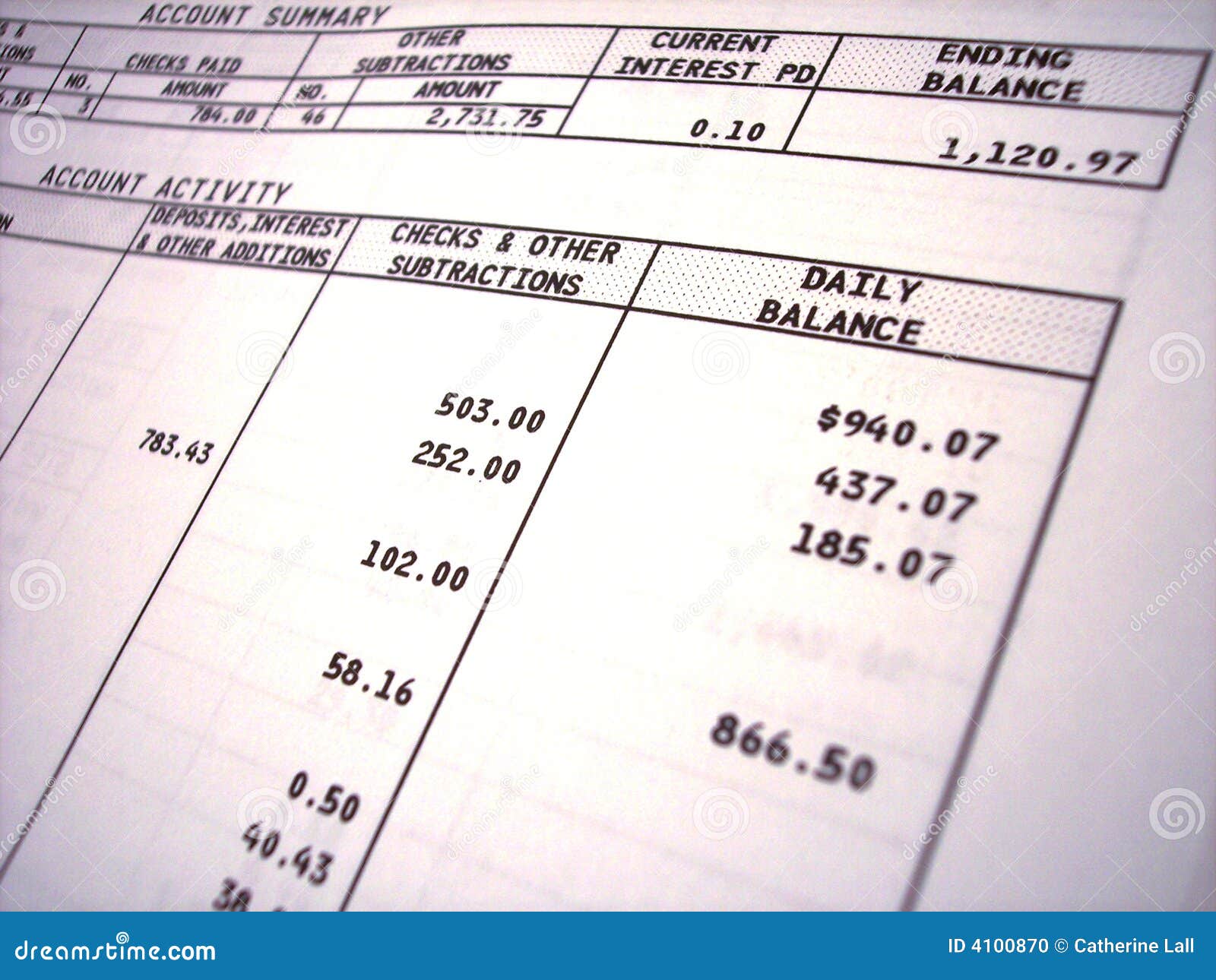 Extracto de cuenta foto de archivo. Imagen de datos, efectivo - 4100870
