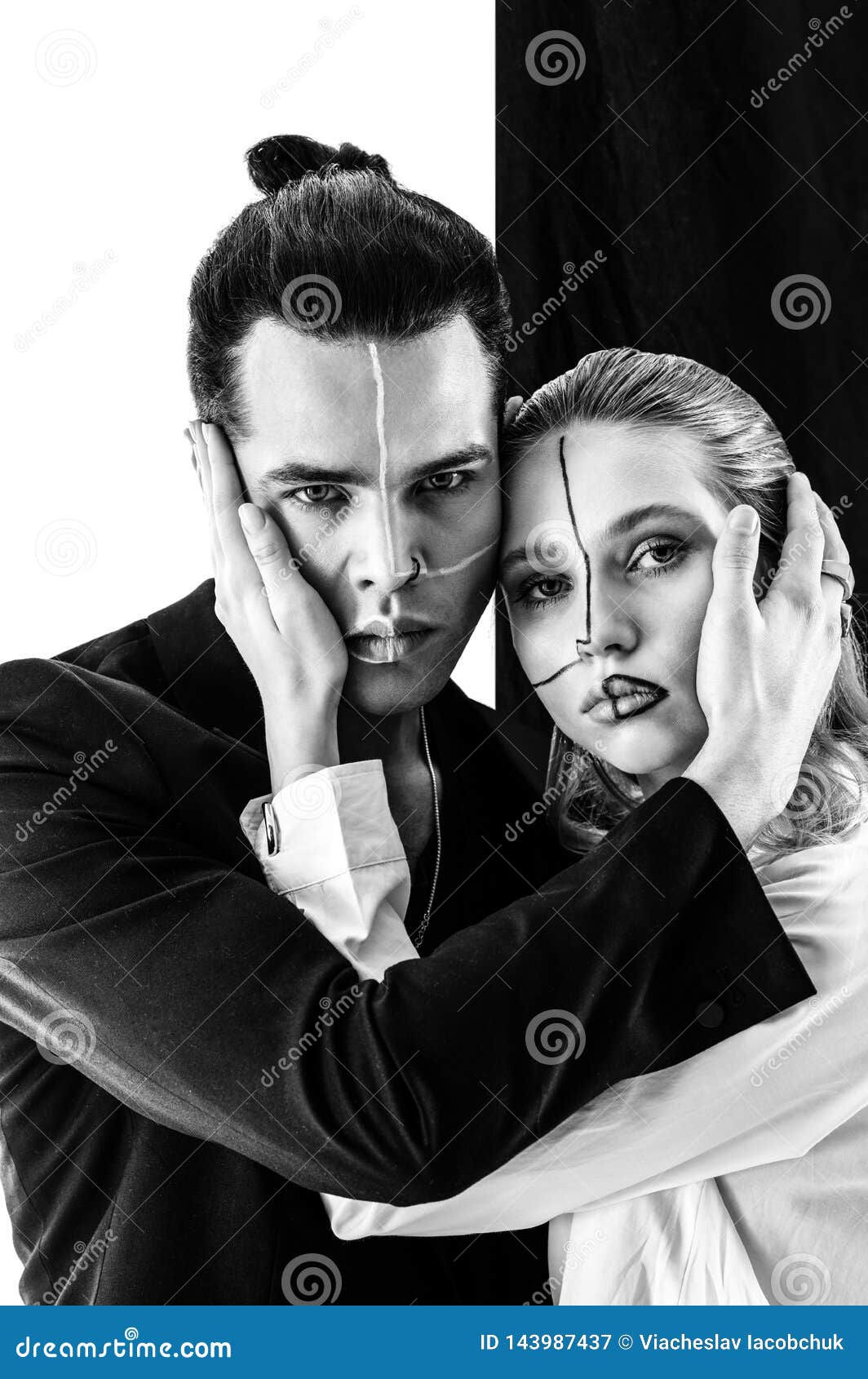 Modern Extraordinary Models with Lines on Faces Posing Stock Image ...