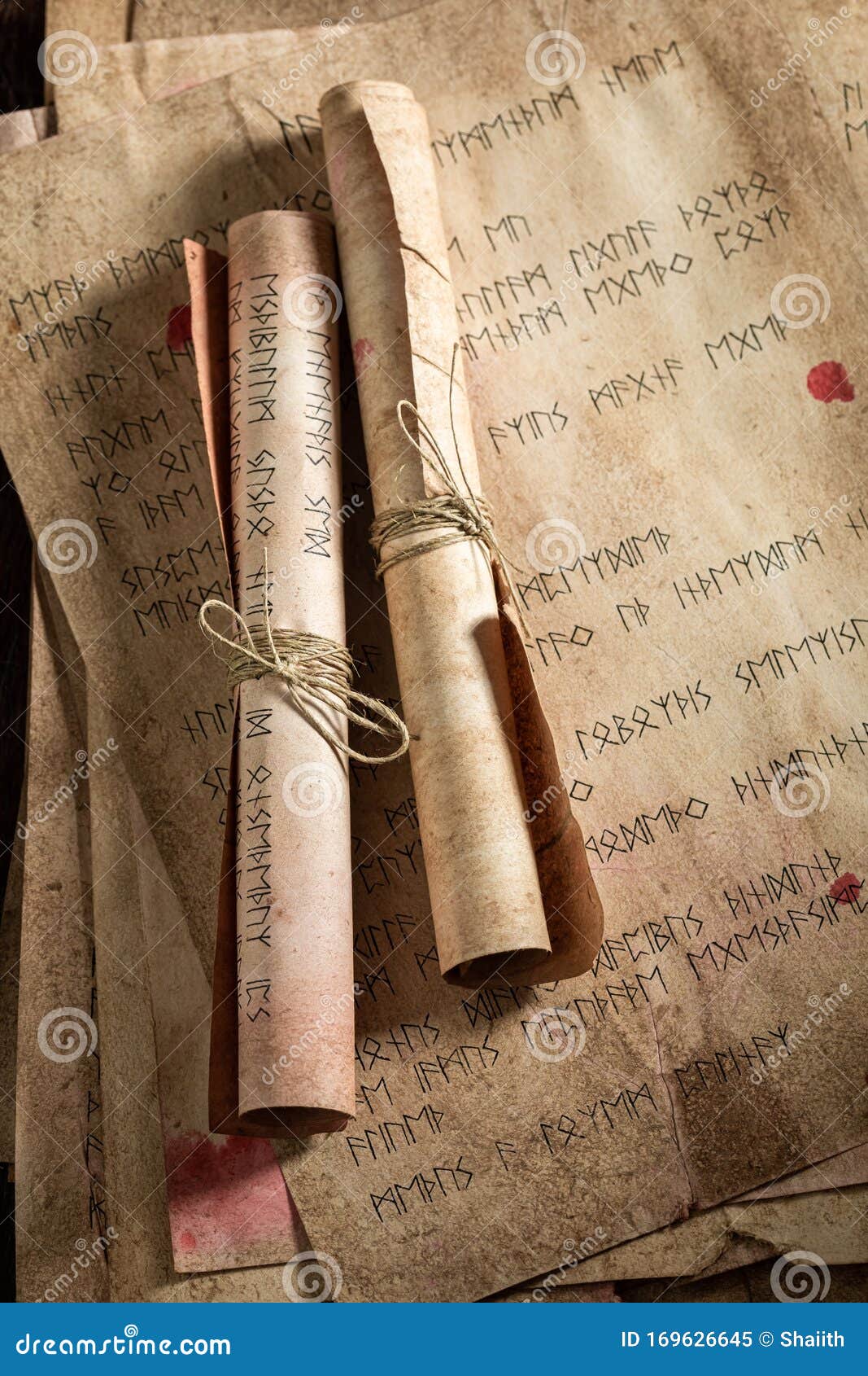 Extraordinary Scribe Library Full of Medieval and Old Scrolls Stock ...