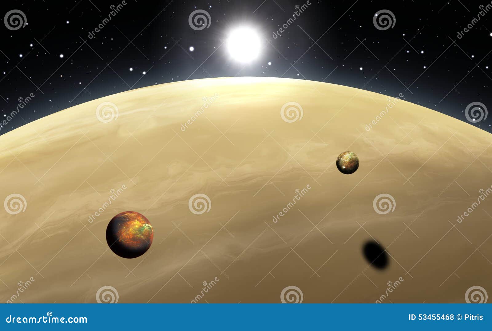Extrasolar Planet. Gas Extrasolar Planet With Moon On Background Nebula ...