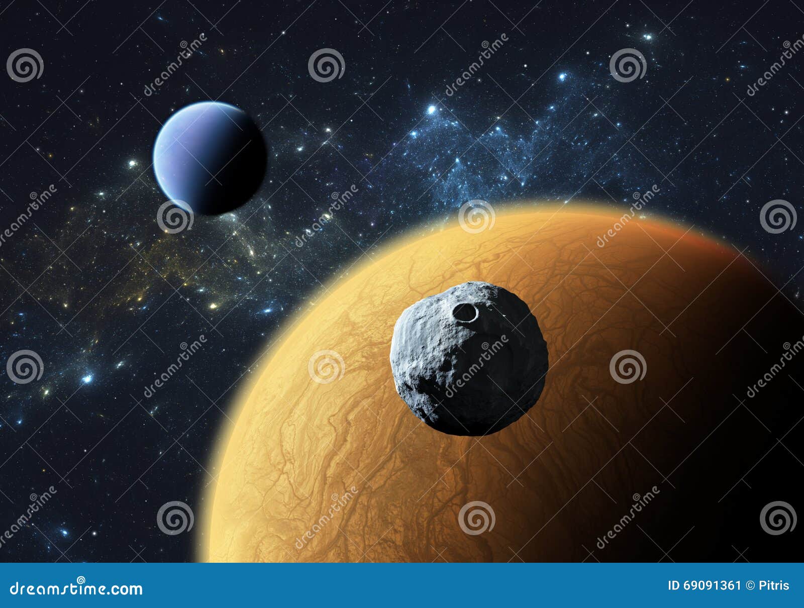 Extrasolar Planets or Exoplanets with Moon. Stock Illustration ...