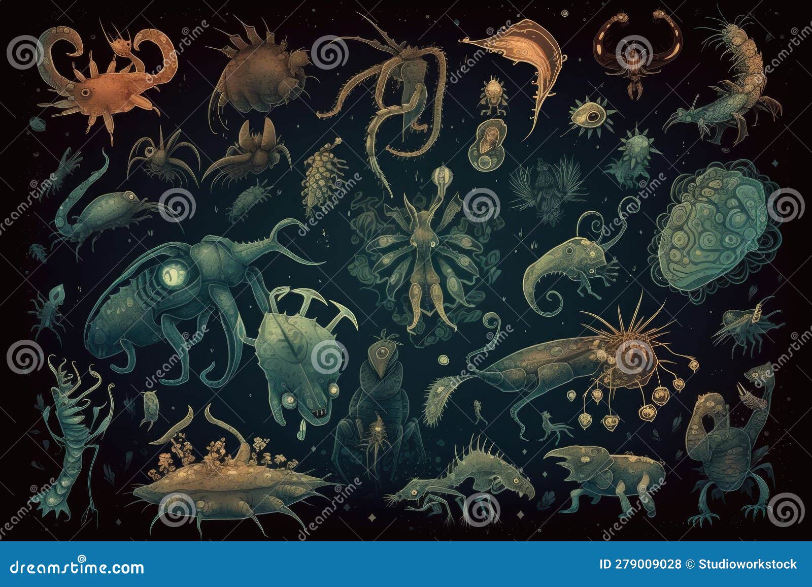 Extraterrestrial Fauna, with Multiple Creatures of Different Shapes and ...