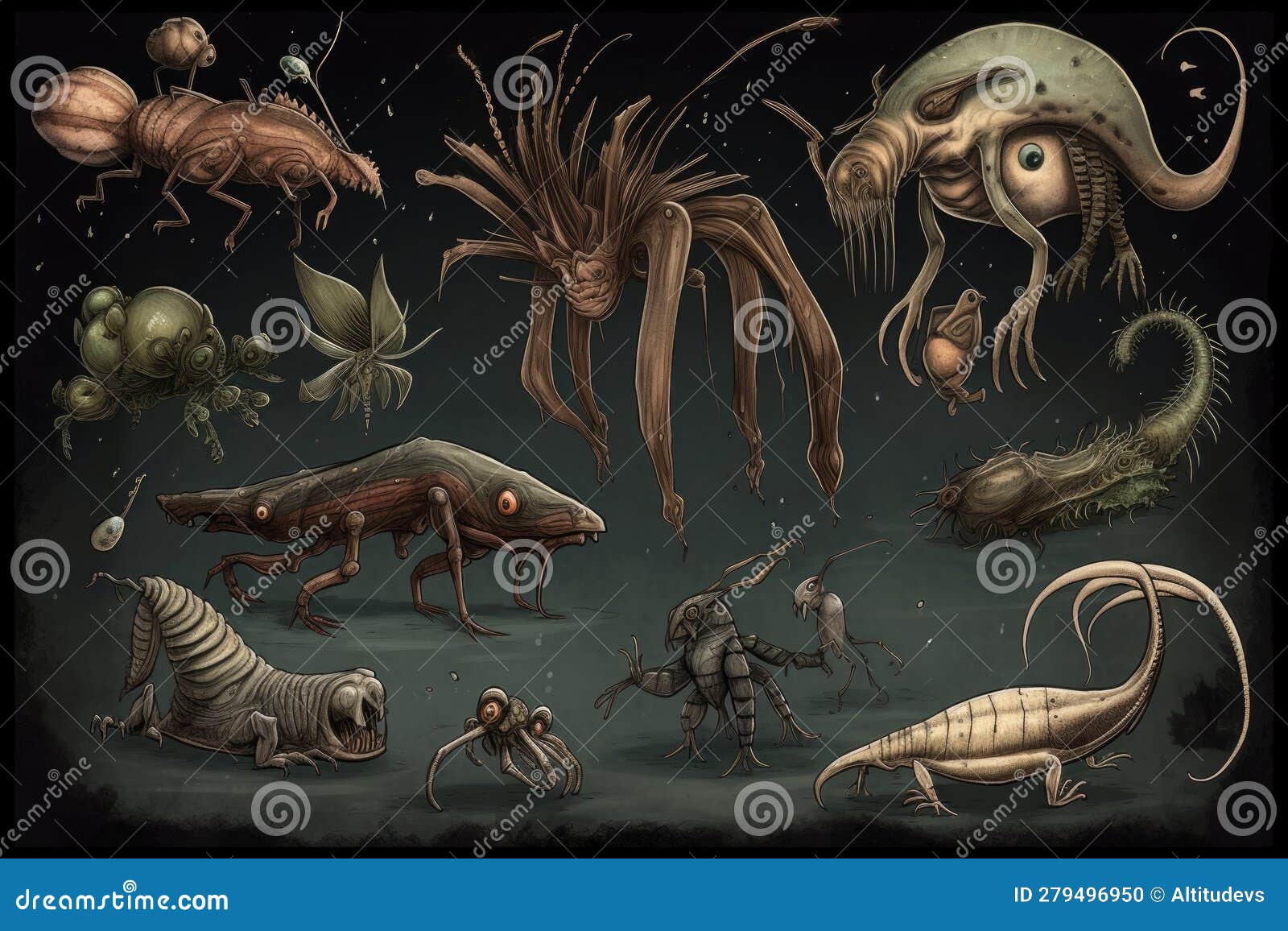 Extraterrestrial Fauna, with Multiple Creatures of Different Shapes and ...