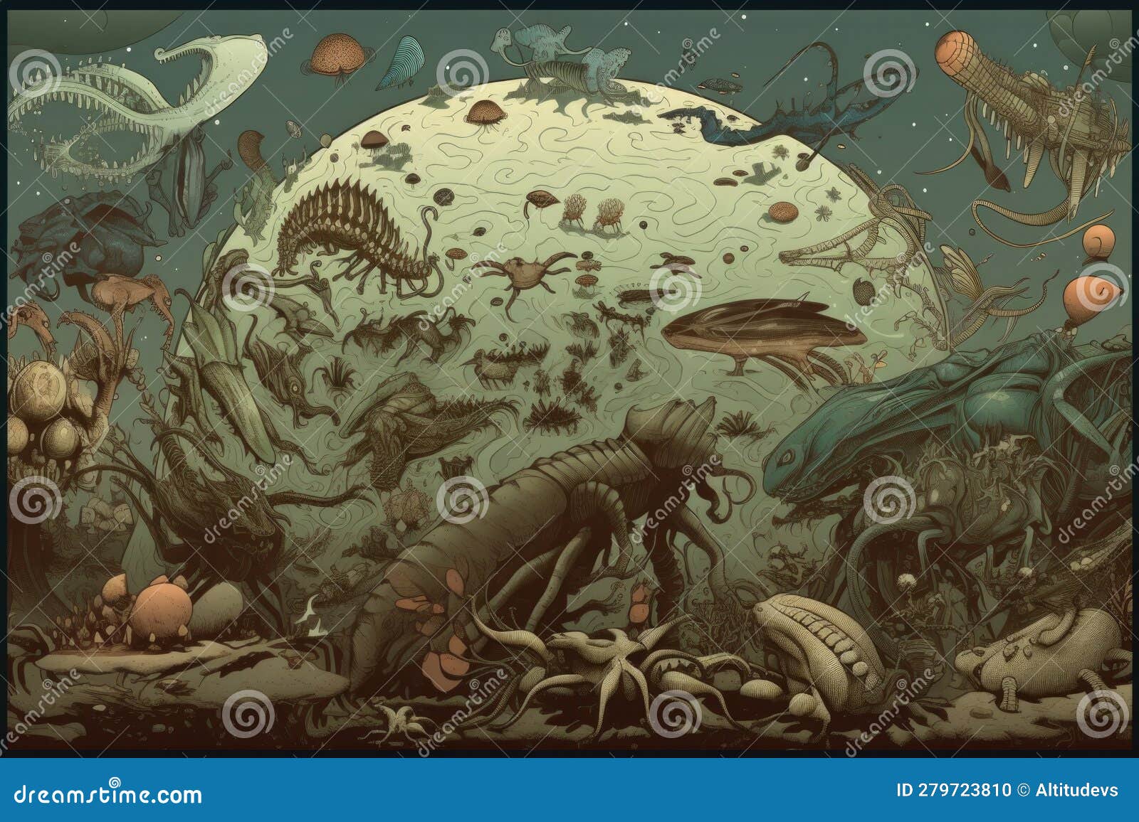 Extraterrestrial Fauna, with Multiple Creatures of Different Shapes and ...